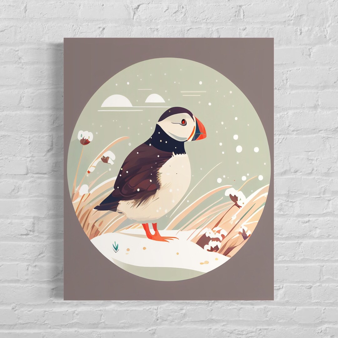 Puffin Retro Art Print, Puffin Illustration, Puffin Vintage Minimal ...