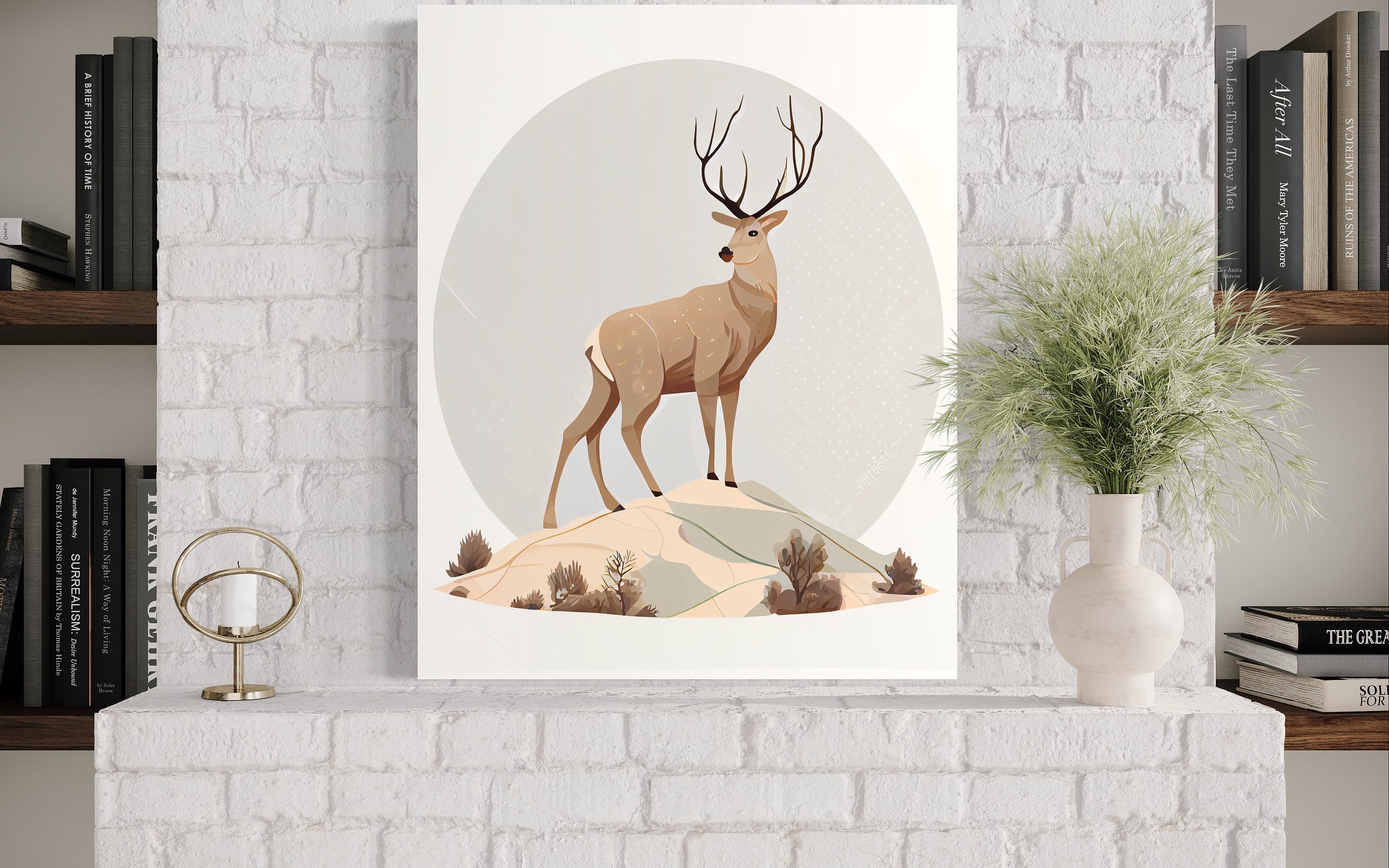 Deer Retro Art Print Deer Illustration Deer Vintage Minimal - Etsy