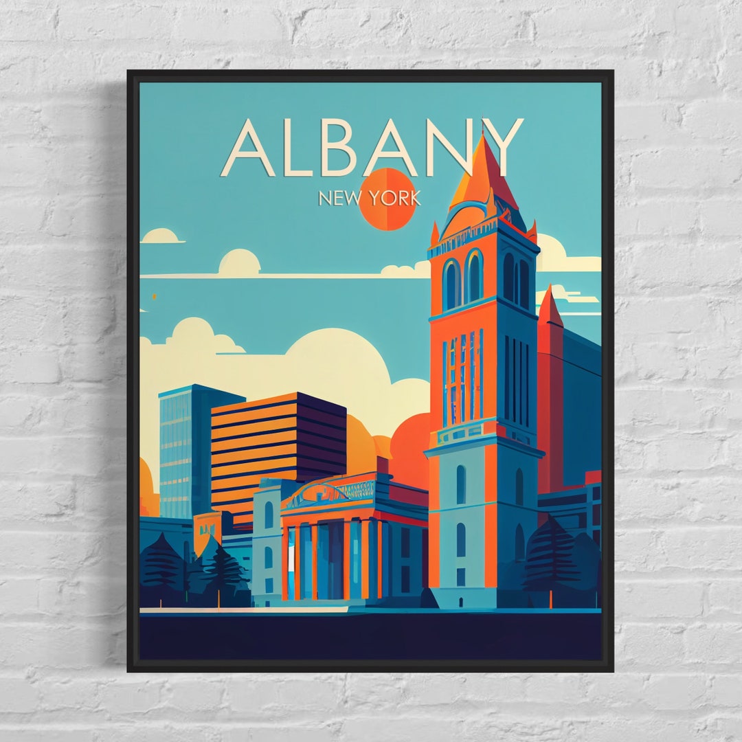 Albany New York Retro Art Print, Albany Wall Art Illustration, Albany ...