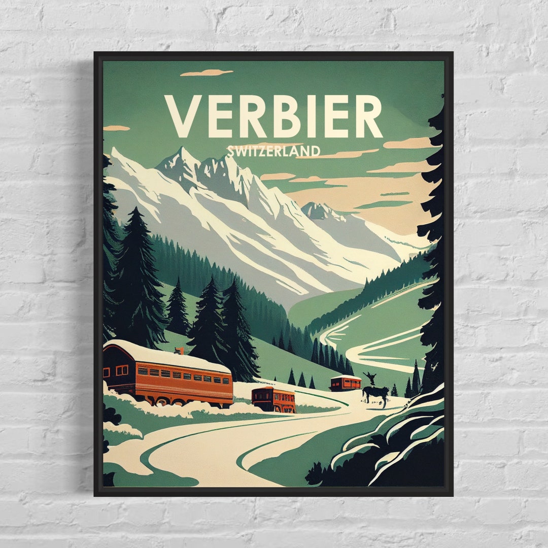 Verbier Switzerland Retro Art Print, Verbier Switzerland Wall Art ...