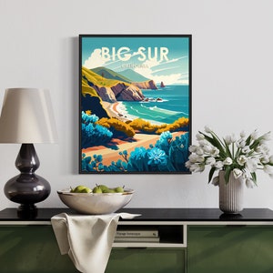 Big Sur California Retro Art Print, Big Sur Wall Art Illustration, Big ...