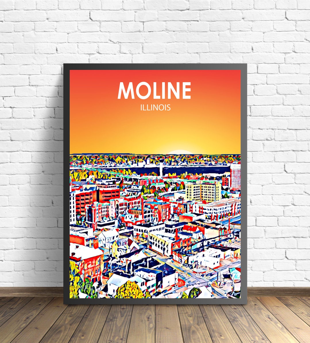 Moline Illinois Sunset Landscape Poster Print, Moline City Wall Canvas ...