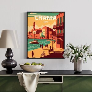 Chania Crete Retro Art Print, Chania Wall Art Illustration, Chania ...