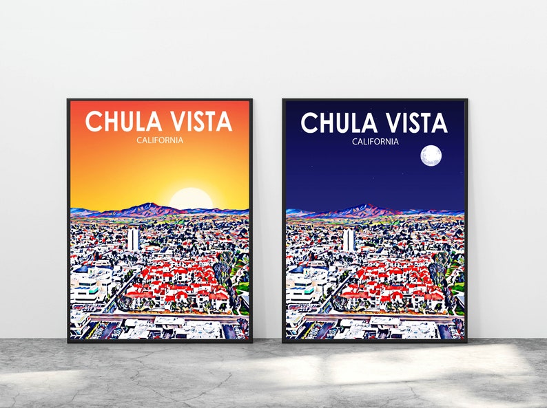 Chula Vista California Art Poster Sunset / Night Landscape - Etsy