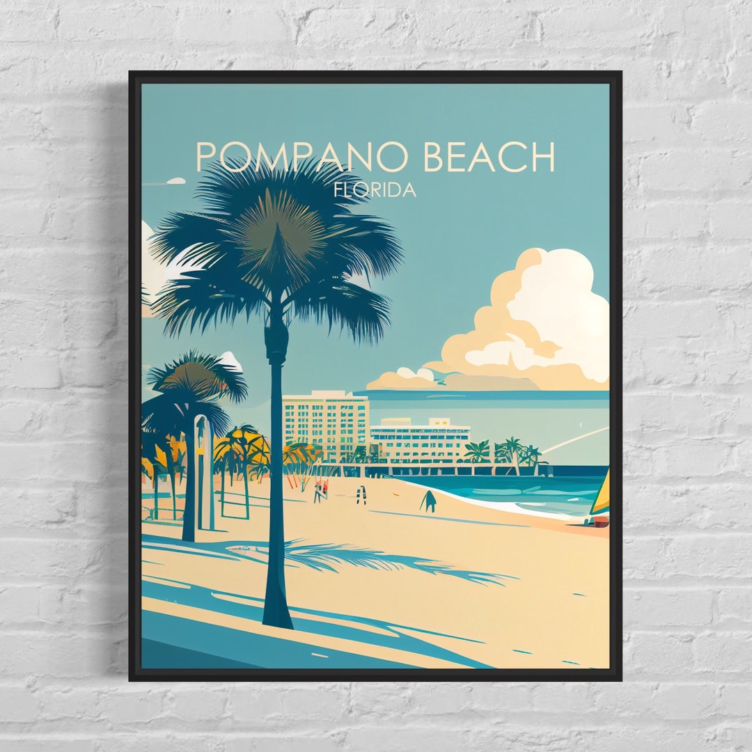Pompano Beach Florida Retro Art Print, Pompano Beach Wall Art Illustration, Pompano Beach ...