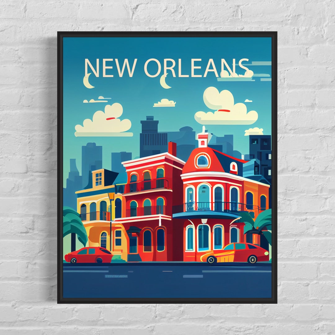 New Orleans Retro Art Print, New Orleans Wall Art Illustration, New ...