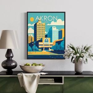 Akron Ohio Retro Art Print, Akron Wall Art Illustration, Akron Vintage ...