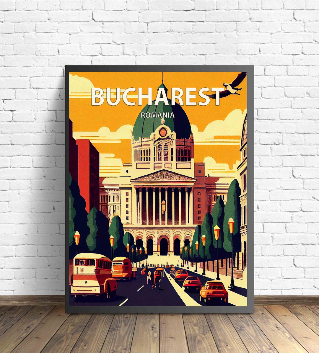 Bucharest Romania Retro Art Print, Bucharest Art Illustration ...