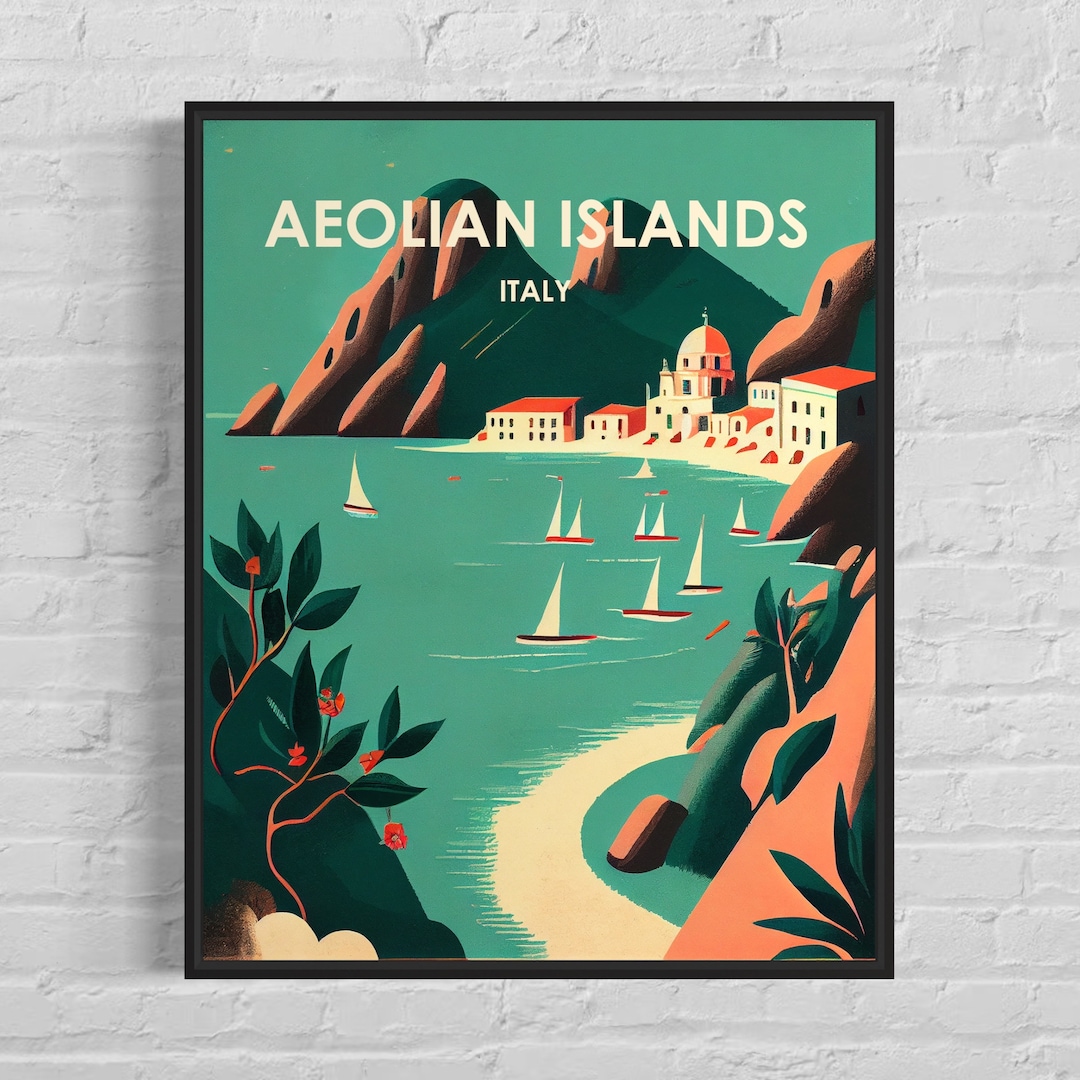 Aeolian Islands Italy Retro Art Print, Aeolian Islands Italy Wall Art ...