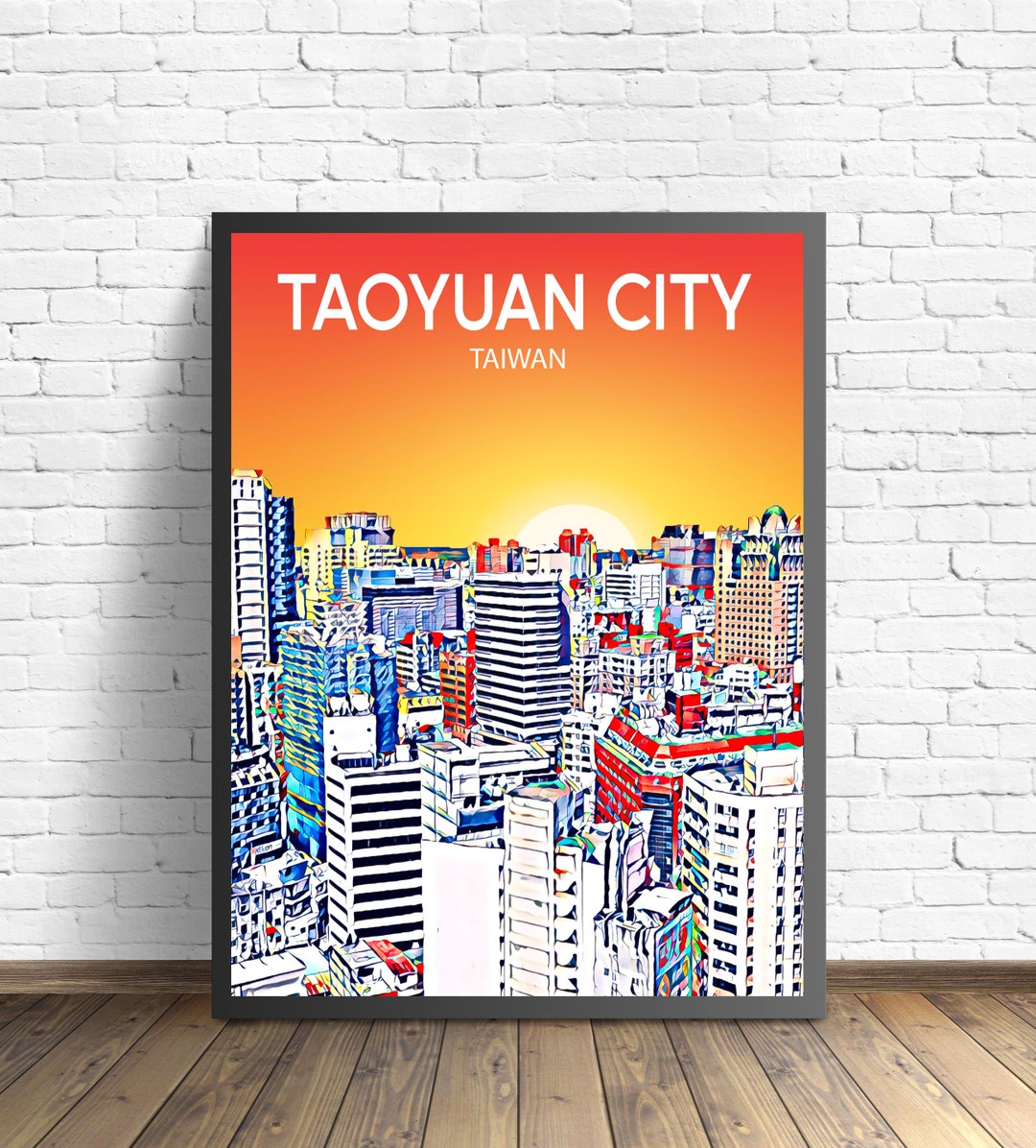 Taoyuan City Taiwan Art Poster Sunset / Night Poster Art Print, Taoyuan ...