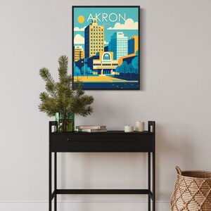 Akron Ohio Retro Art Print, Akron Wall Art Illustration, Akron Vintage ...