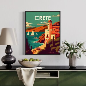 Crete Greece Retro Art Print, Crete Greece Wall Art Illustration, Crete ...