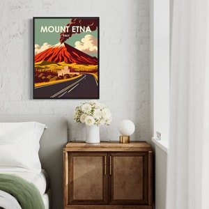 Mount Etna Italy Retro Art Print, Mount Etna Italy Wall Art ...