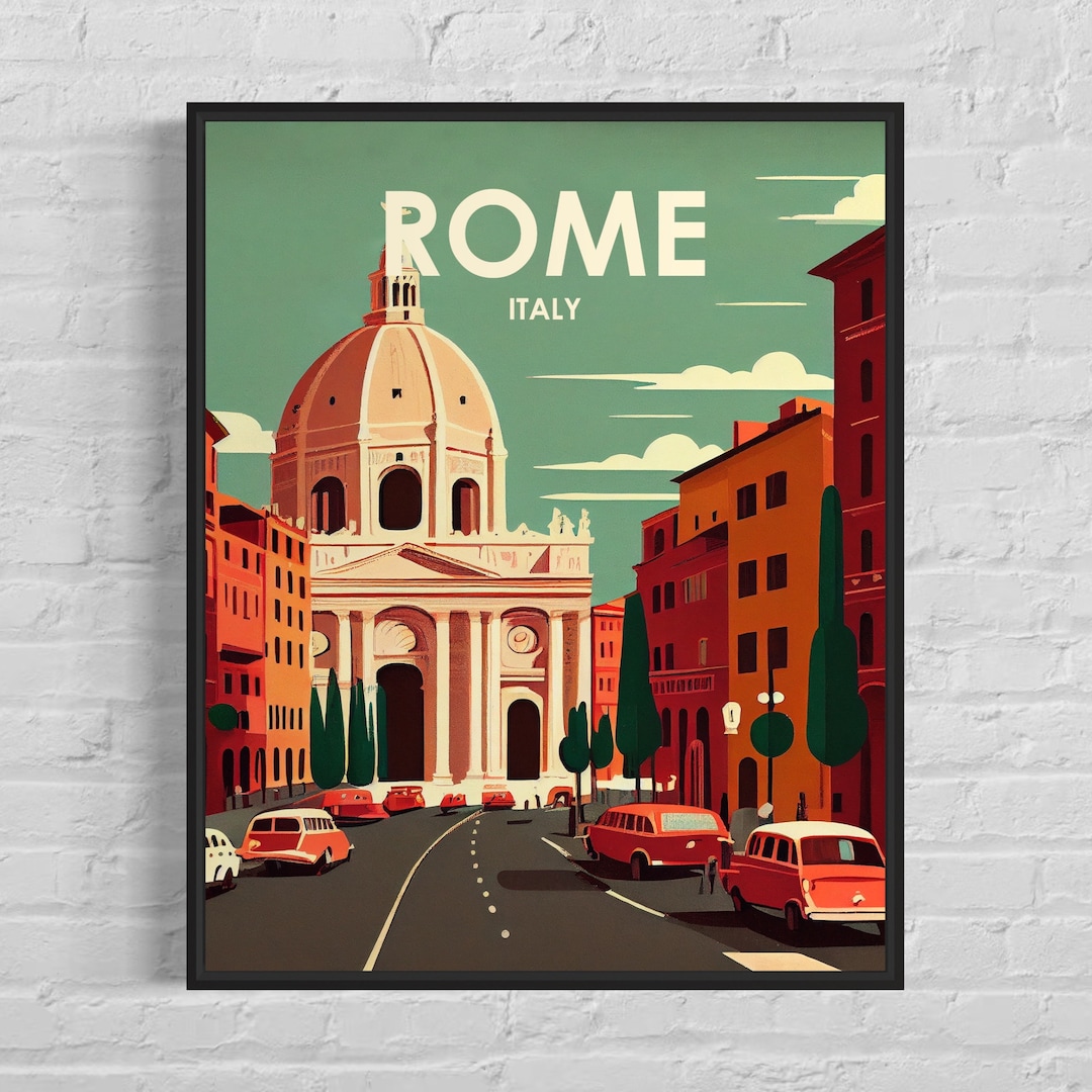 Rome Italy Retro Art Print, Rome Italy Wall Art Illustration, Rome ...