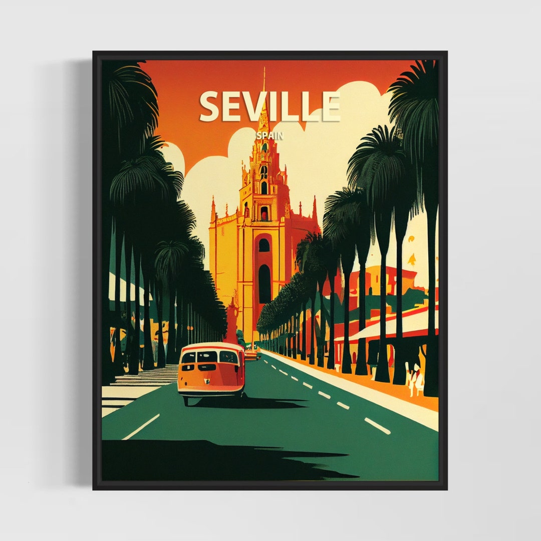 Seville Spain Retro Art Print, Seville Wall Art Illustration, Seville ...