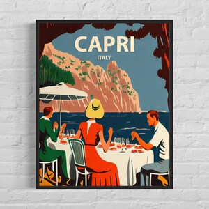 Capri Italy Retro Art Print, Capri Wall Art Illustration, Capri Vintage ...