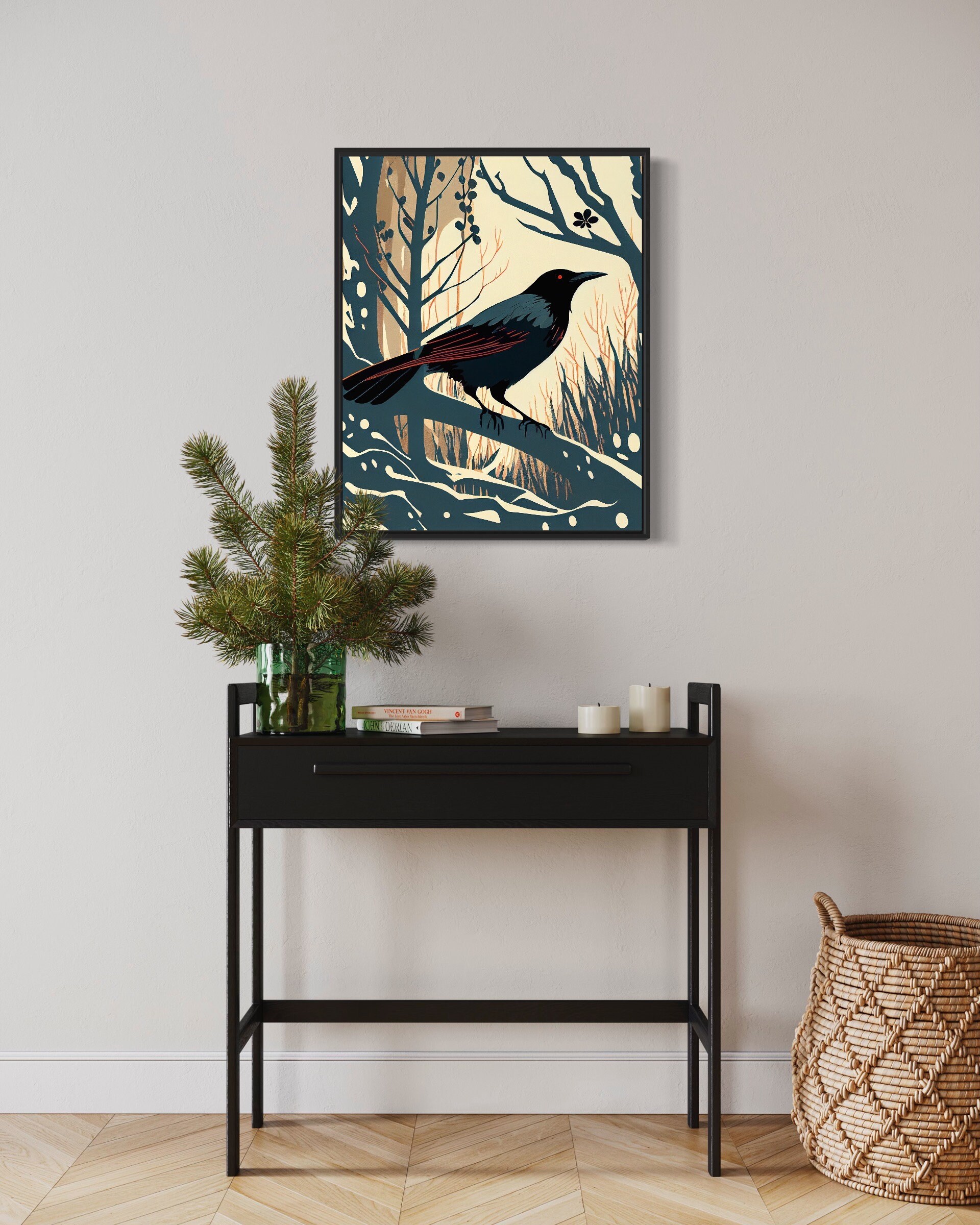 Crow Retro Art Print Crow Illustration Crow Vintage Minimal - Etsy