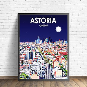 Astoria Queens Art Poster Sunset / Night Landscape Poster Print ...