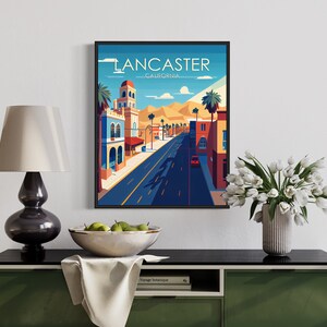 Lancaster California Retro Art Print, Lancaster Art Illustration ...