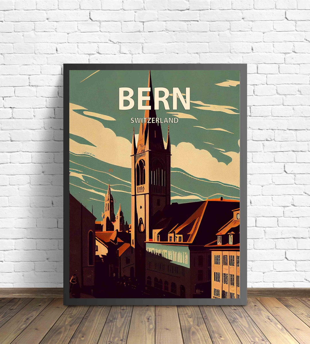 Bern Switzerland Retro Art Print, Bern Wall Art Illustration, Bern ...