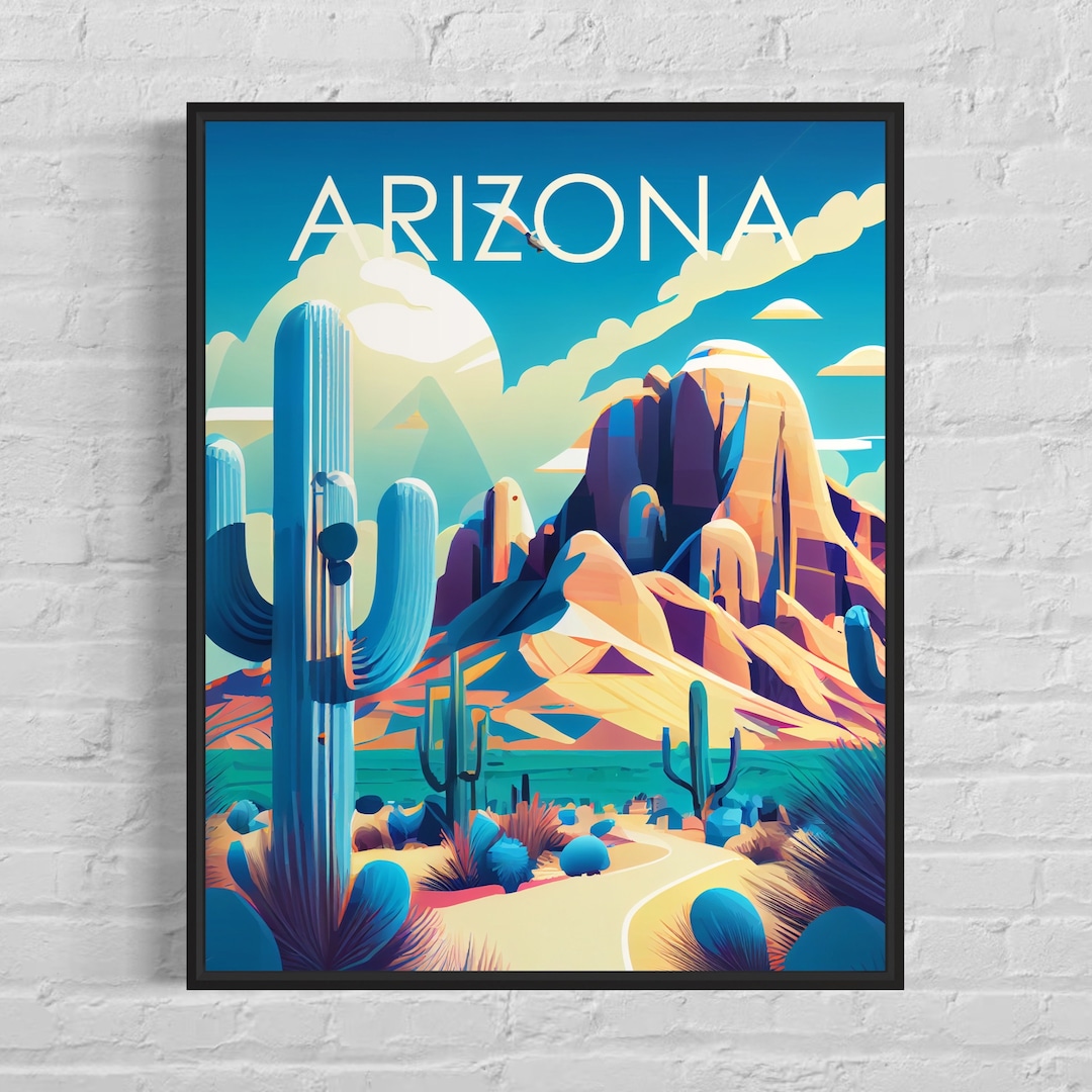 Arizona Retro Art Print, Arizona Art Illustration, Arizona Vintage ...