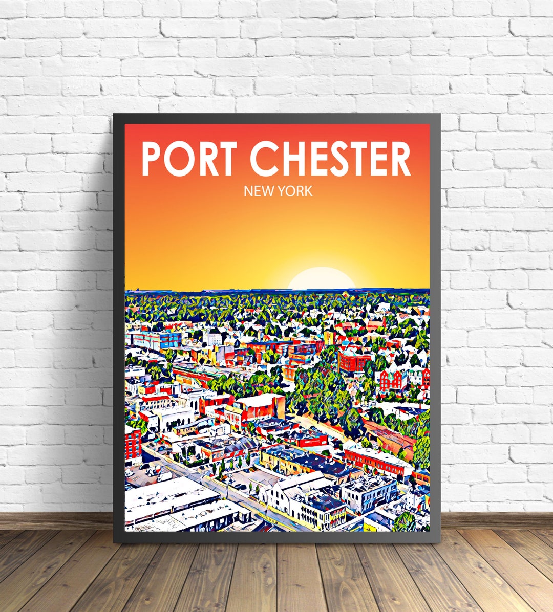 Port Chester New York Sunset Landscape Poster Print, Port Chester City ...