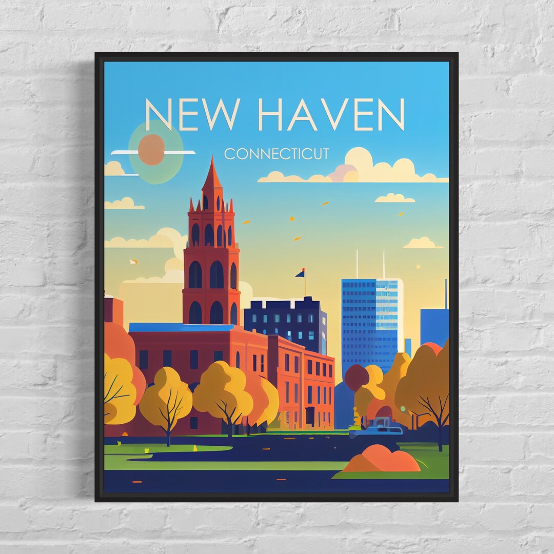 New Haven Connecticut Retro Art Print, New Haven Wall Art Illustration ...