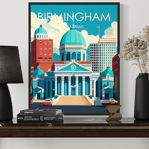 Birmingham Alabama Retro Art Print, Birmingham Wall Art Illustration ...