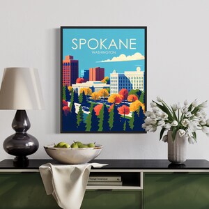 Spokane Washington Retro Art Print, Spokane Washington Wall Art ...