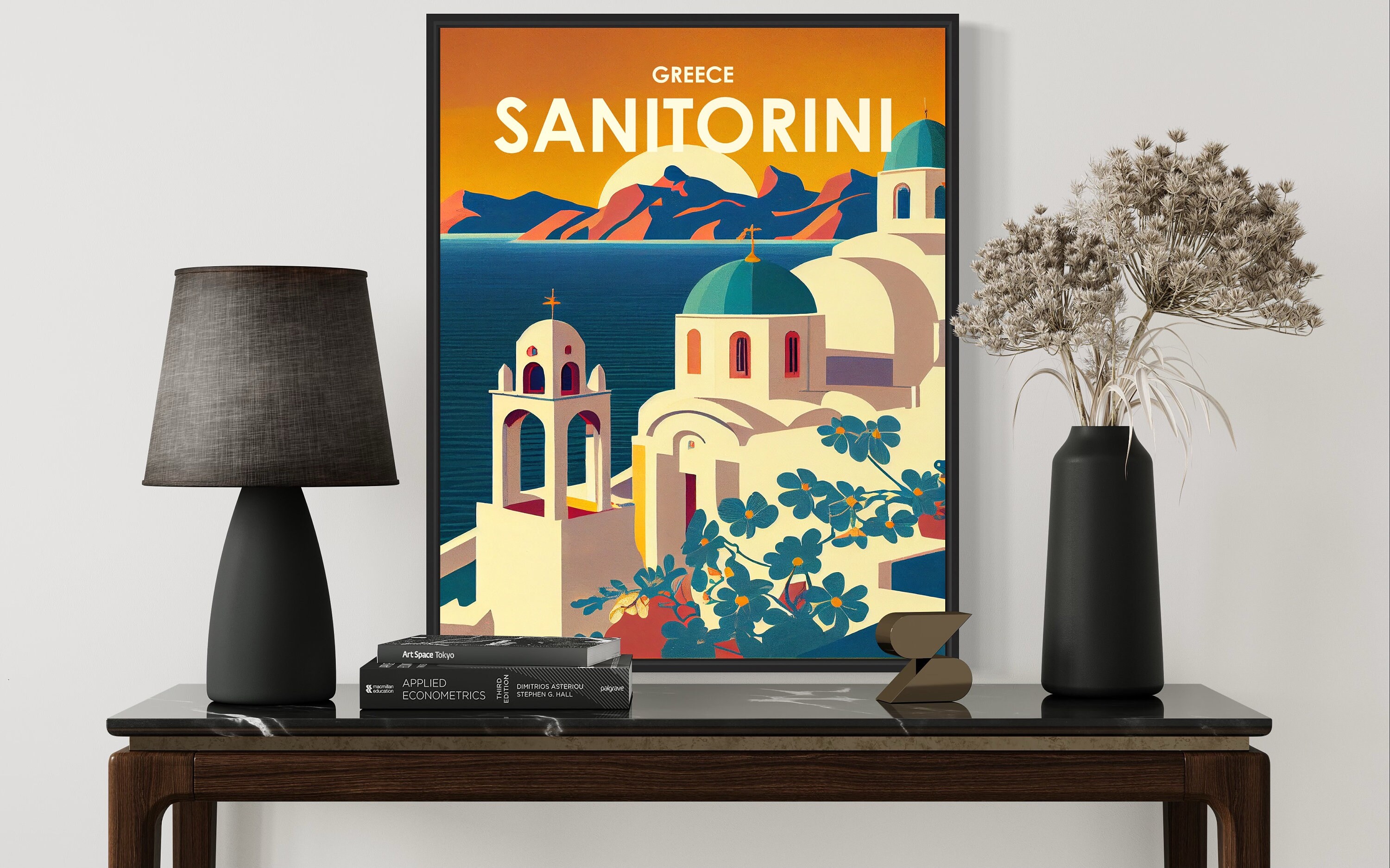 Santorini Greece Retro Art Print Santorini Greece Wall Art - Etsy