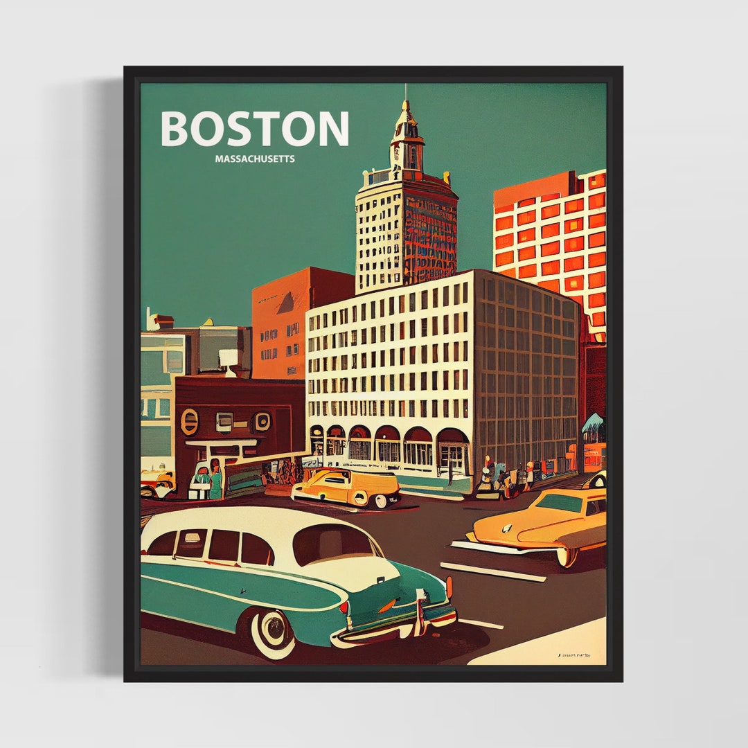 Boston Retro Art Print, Boston Wall Art Illustration, Boston Vintage ...