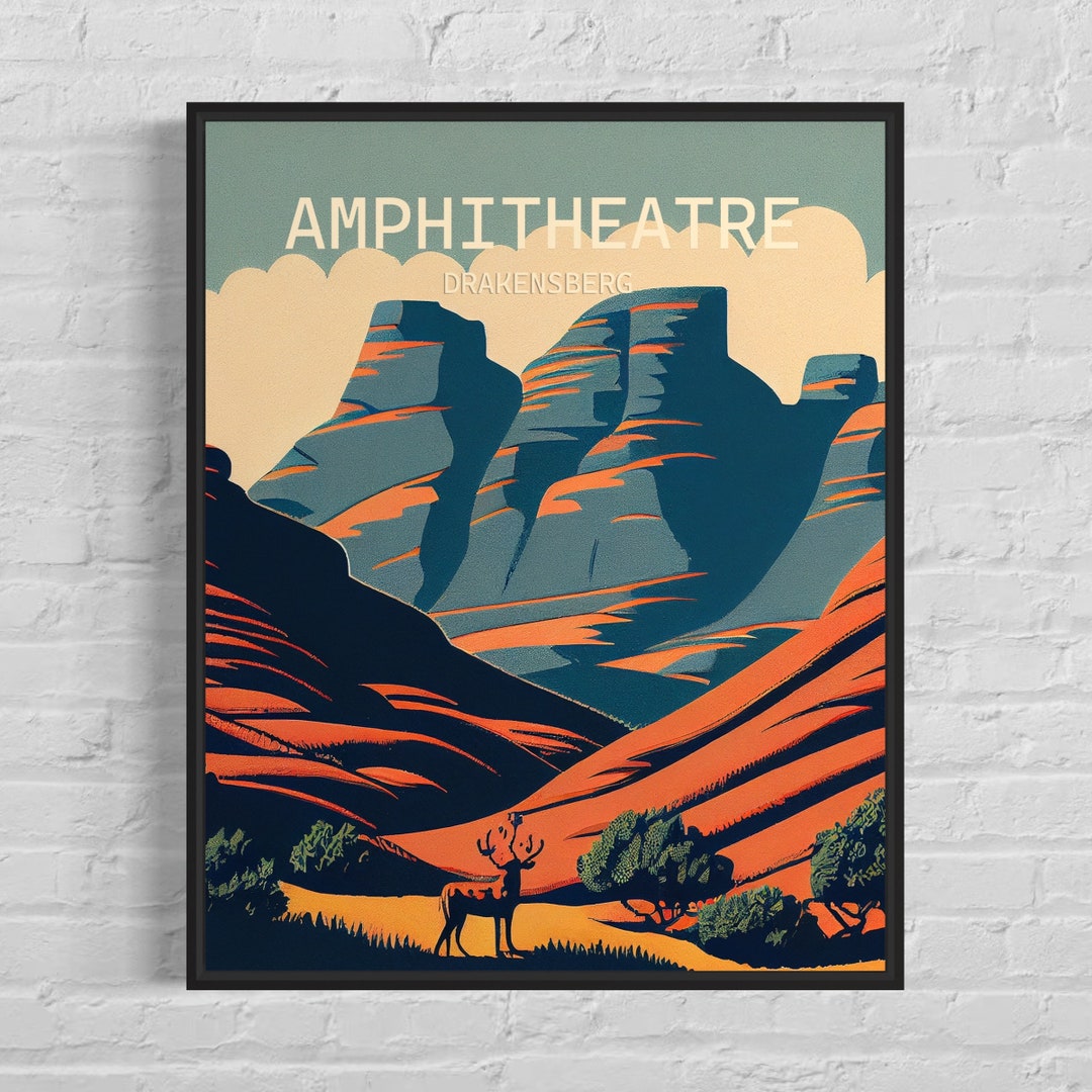 Amphitheatre Drakensberg Retro Art Print, Amphitheatre Wall Art ...