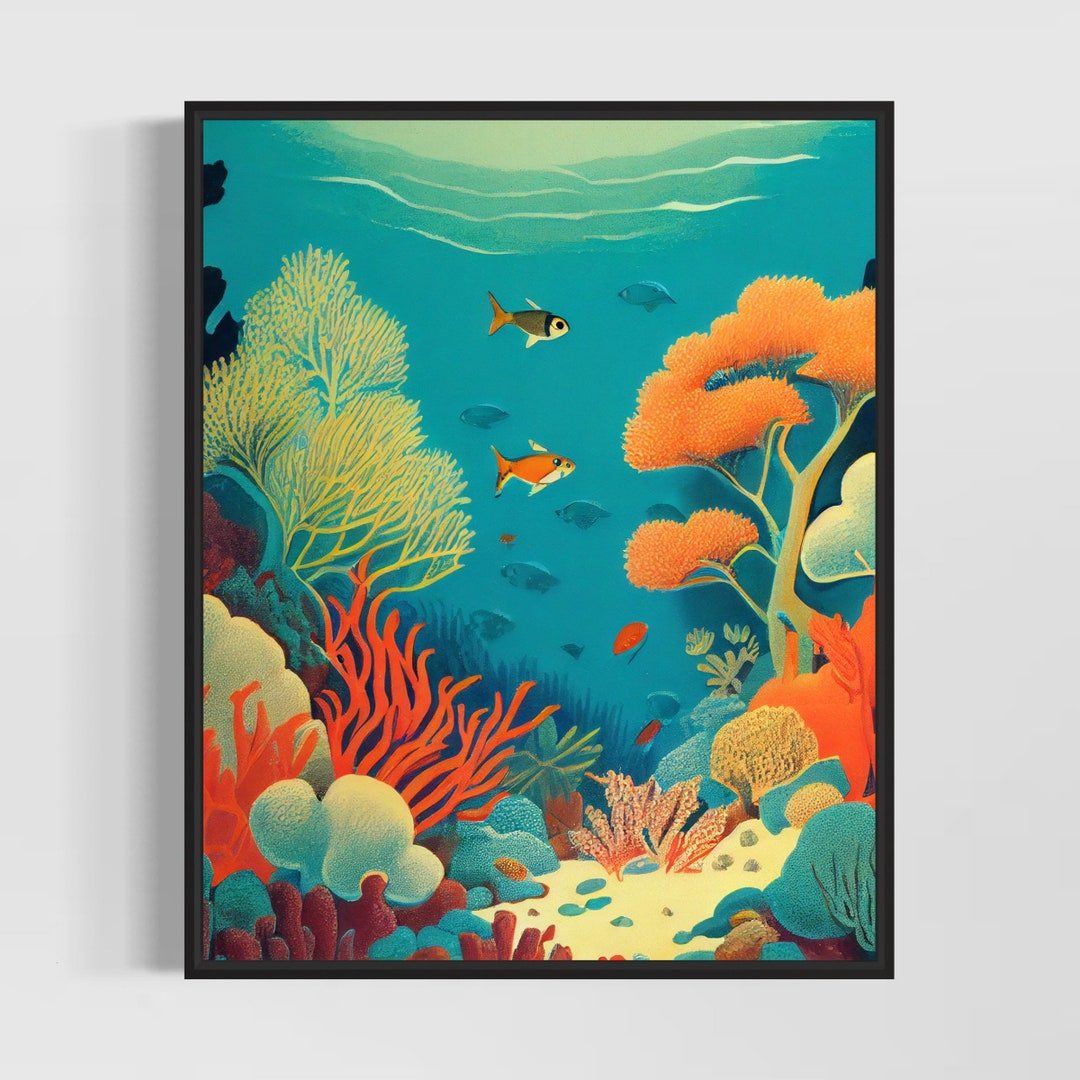 Great Barrier Reef Retro Art Print, Great Barrier Reef Wall Art ...