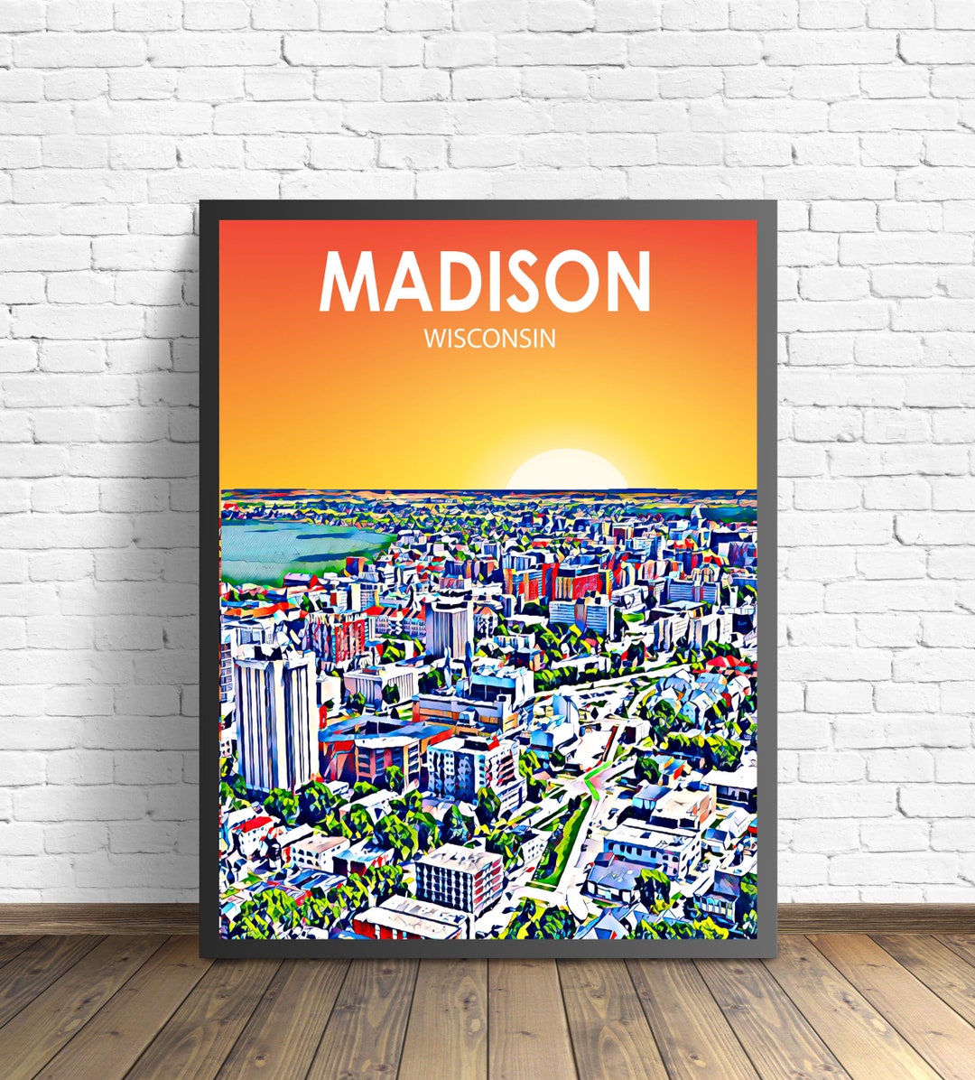 Madison WI Art Poster, Wisconsin Sunset Landscape Poster Print, Madison ...