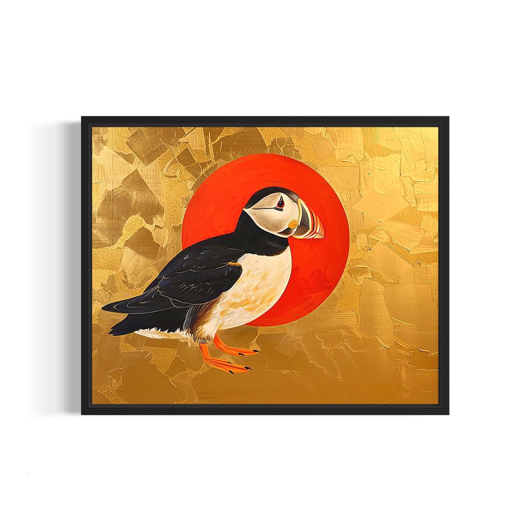 Puffin Art Print, Red and Gold Wall Art Decoration Artwork - Etsy