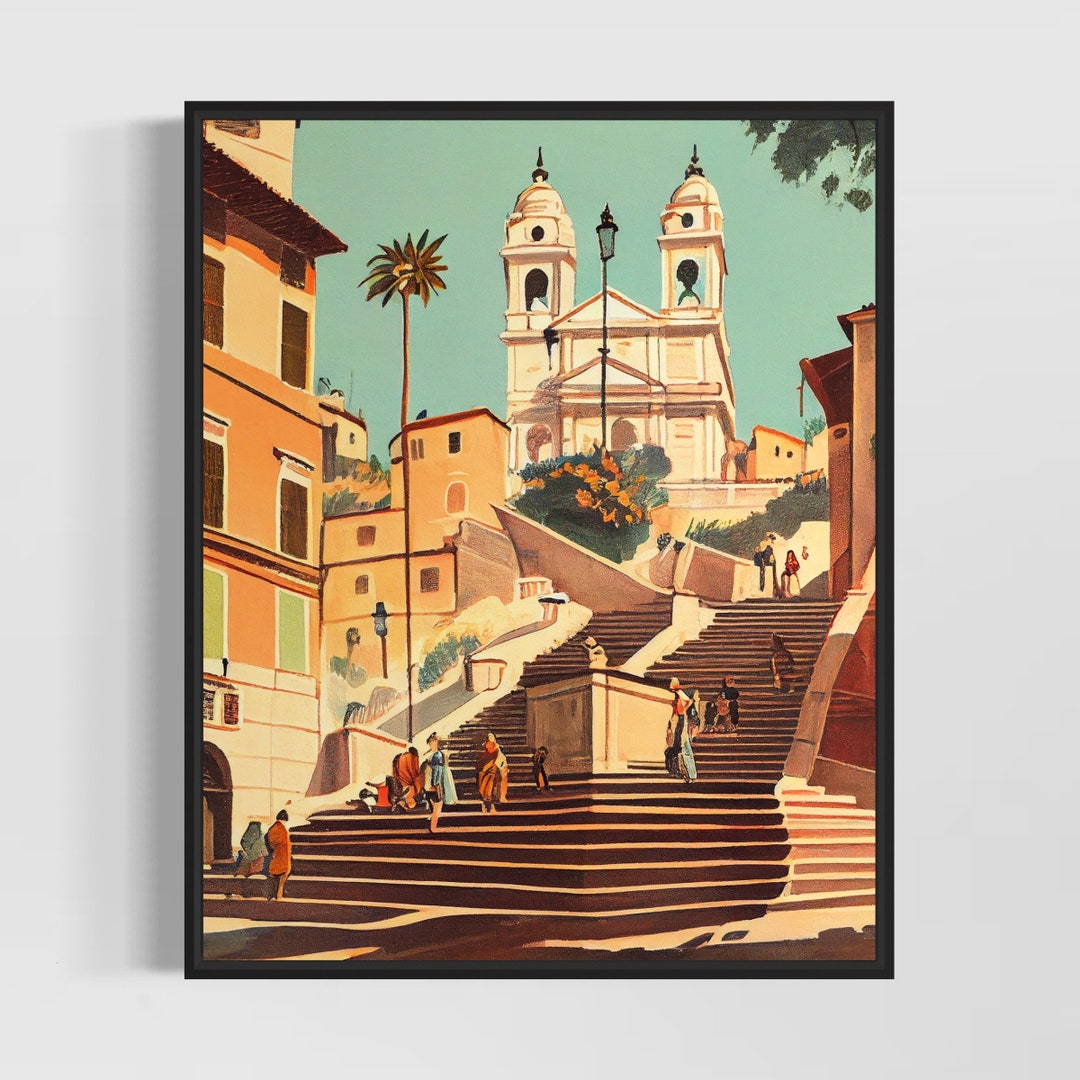 Spanish Steps Retro Art Print, Spanish Steps Illustration, Spanish ...