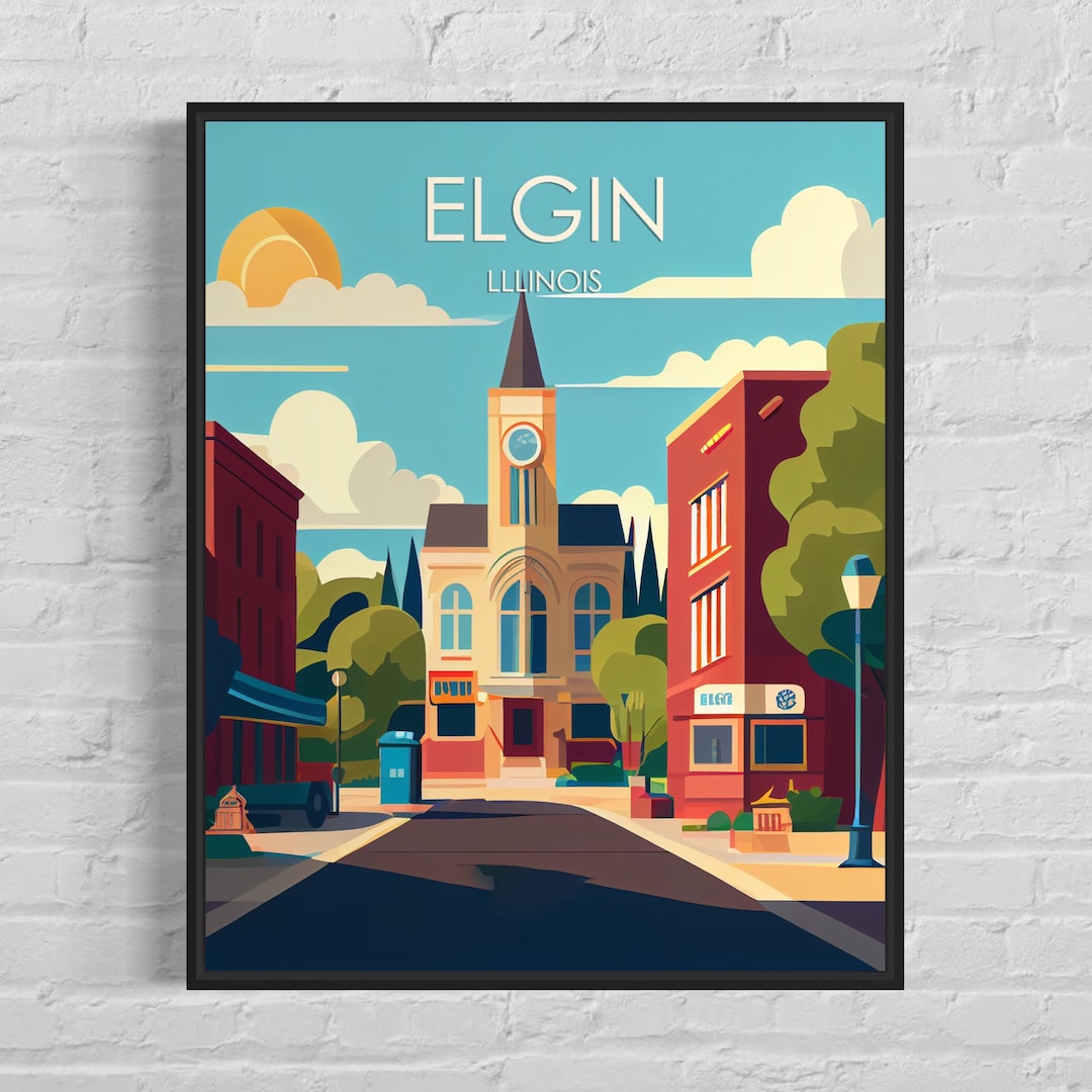 Elgin Illinois Retro Art Print, Elgin Wall Art Illustration, Elgin ...