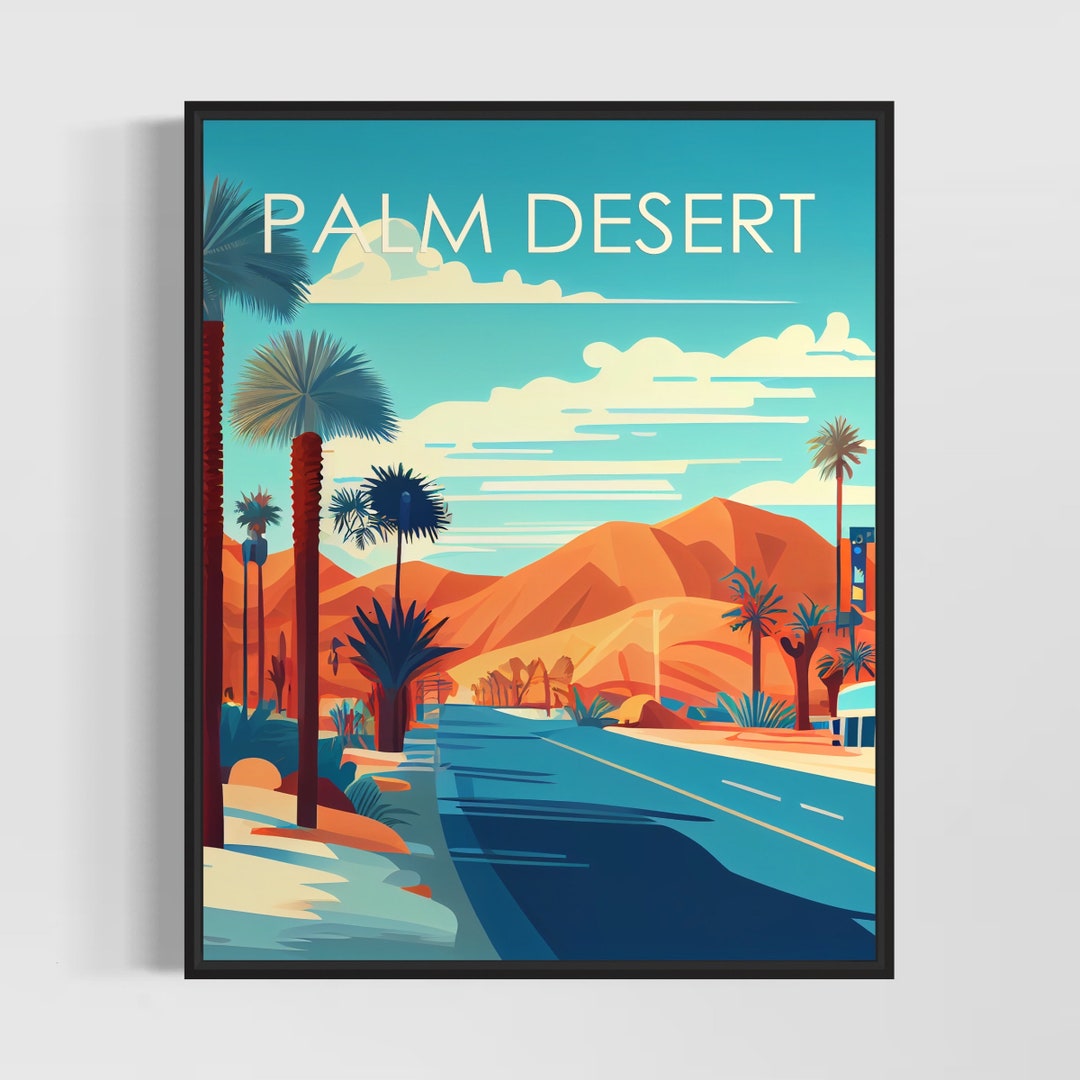 Palm Desert California Retro Art Print, Palm Desert Art Illustration ...
