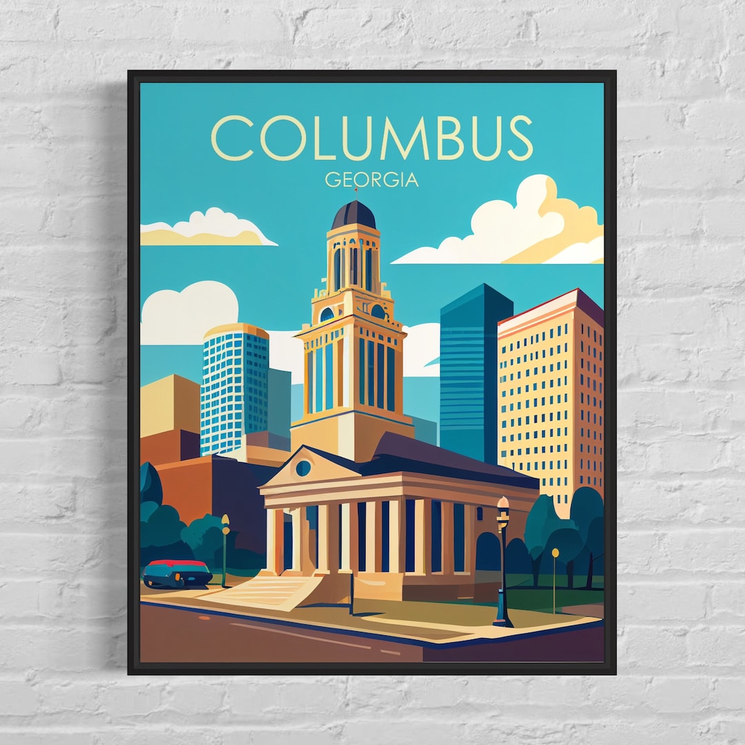Columbus Georgia Retro Art Print, Columbus Wall Art Illustration ...