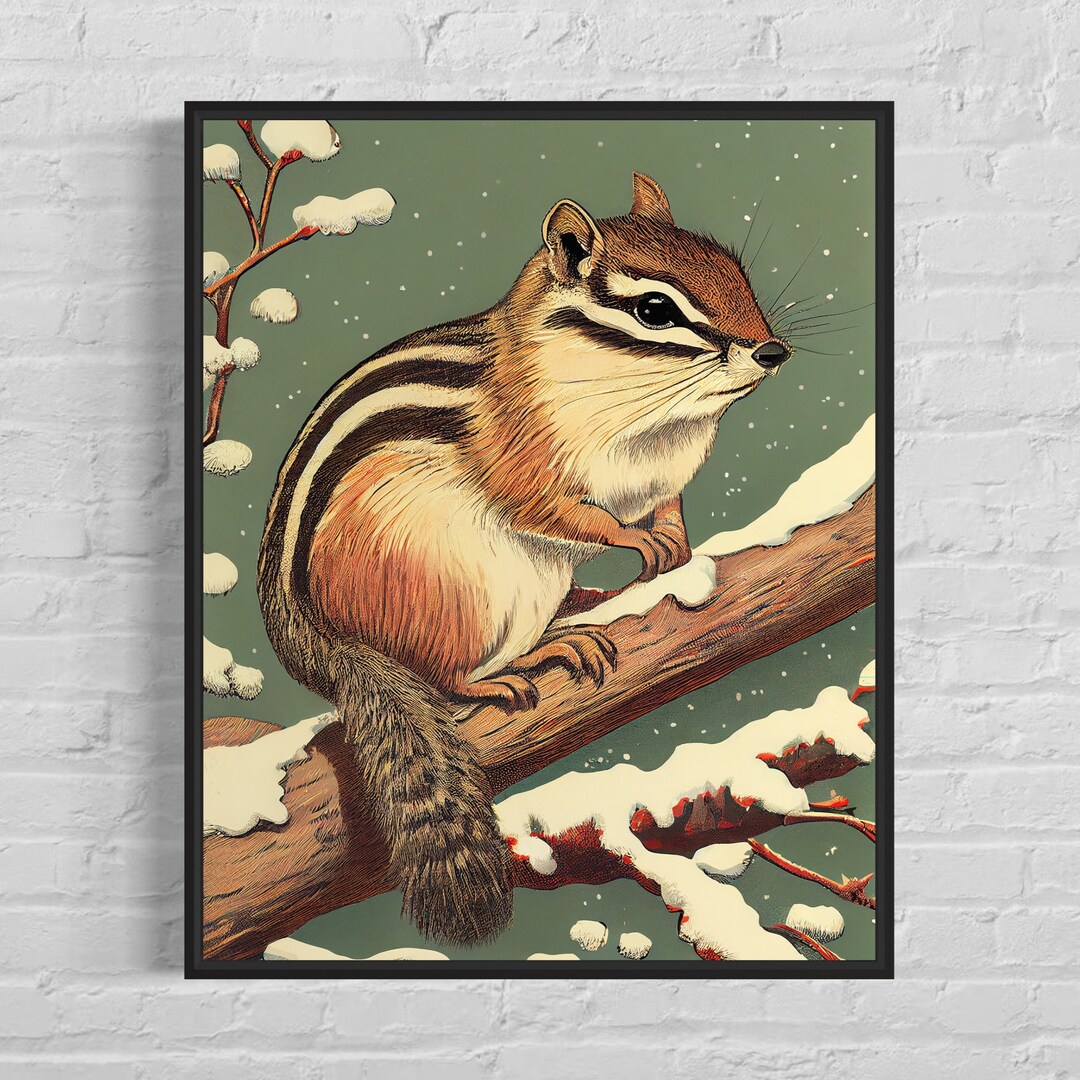 Chipmunk Retro Art Print, Chipmunk Illustration, Chipmunk Vintage Wall ...