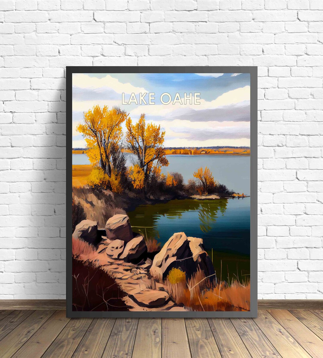 Lake Oahe Retro Art Print, Lake Oahe Wall Art Illustration, Lake Oahe ...