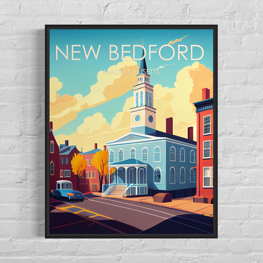 New Bedford MA Retro Art Print, New Bedford Wall Art Illustration, New ...