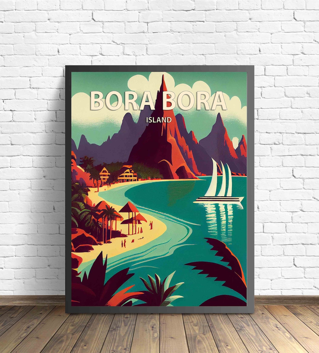 Bora Bora Island Retro Art Print, Bora Bora Art Illustration, Bora Bora ...