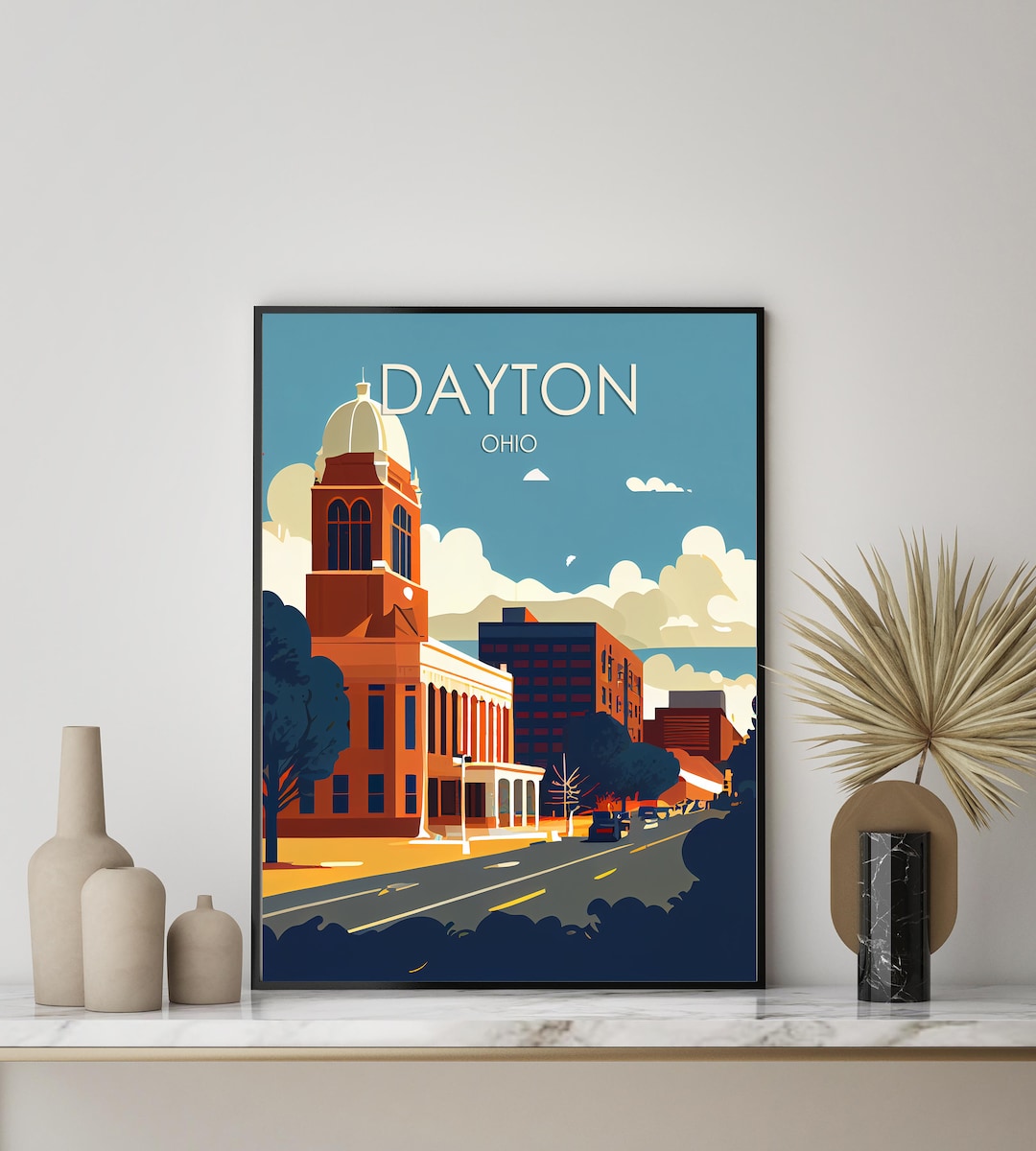 Dayton Ohio Retro Art Print, Dayton Wall Art Illustration, Dayton ...