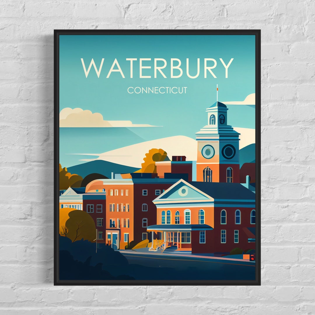 Waterbury Connecticut Retro Art Print, Waterbury Wall Art Illustration ...