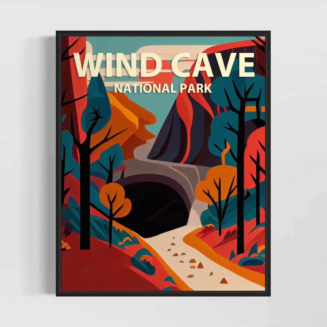 Wind Cave National Park Retro Art Print, Wind Cave National Park ...