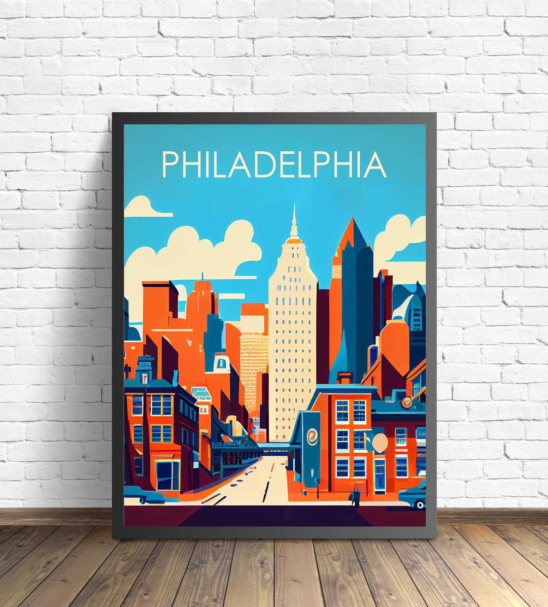 Philadelphia Retro Art Print, Philadelphia Wall Art Illustration ...