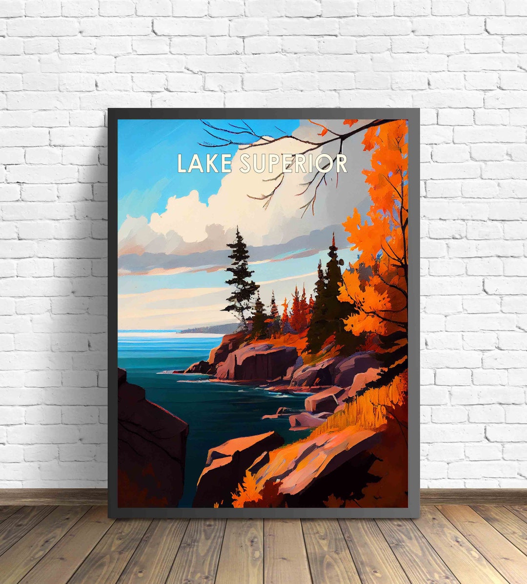 Lake Superior Retro Art Print, Lake Superior Wall Art Illustration ...