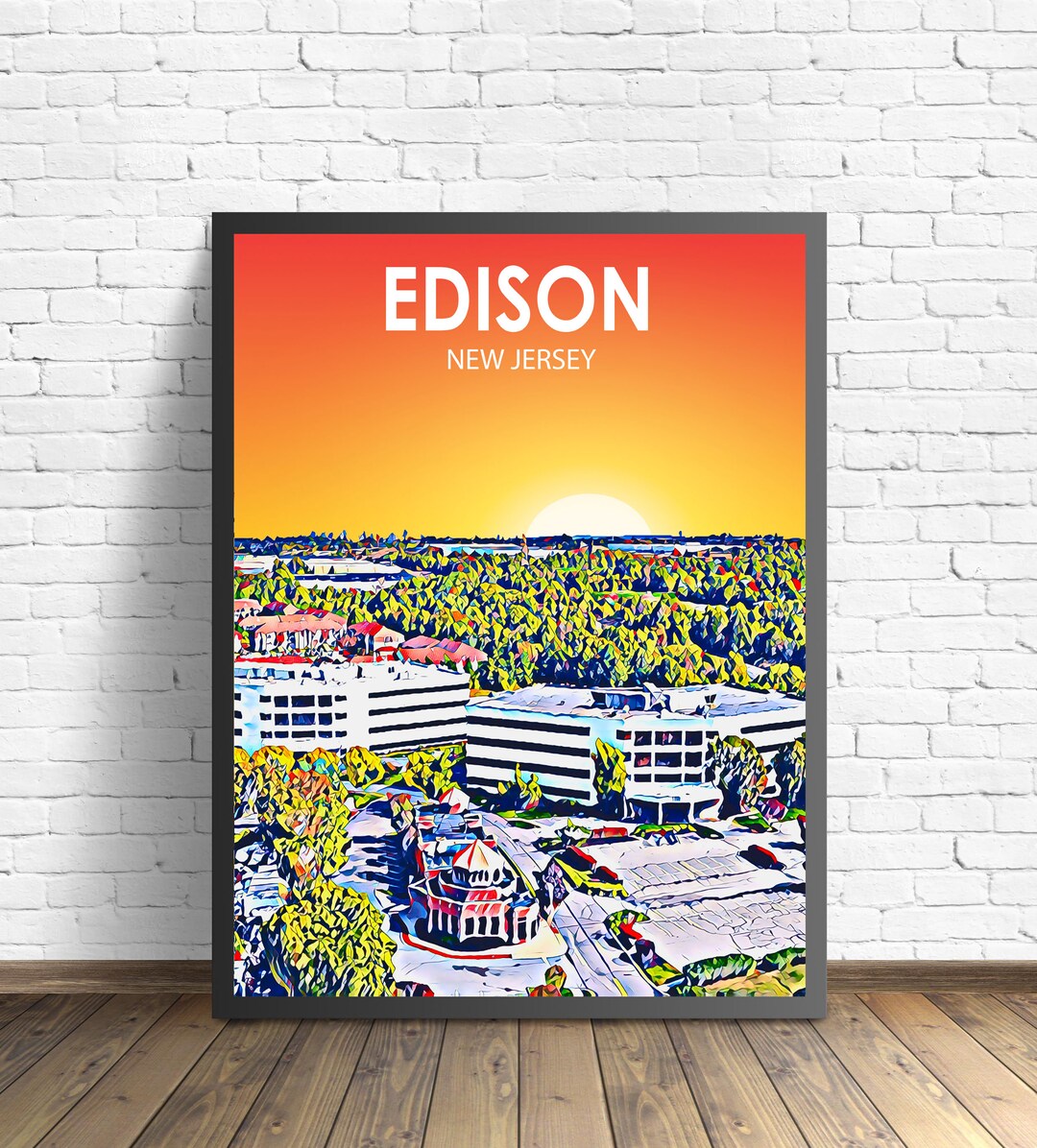 Edison Art Poster New Jersey Sunset Landscape Poster Print, Edison City ...