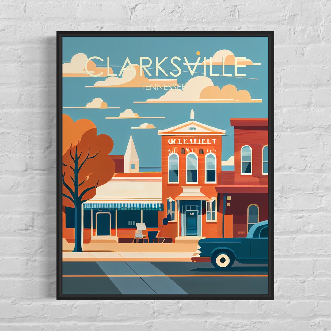 Clarksville Tennessee Retro Art Print, Clarksville Wall Art ...